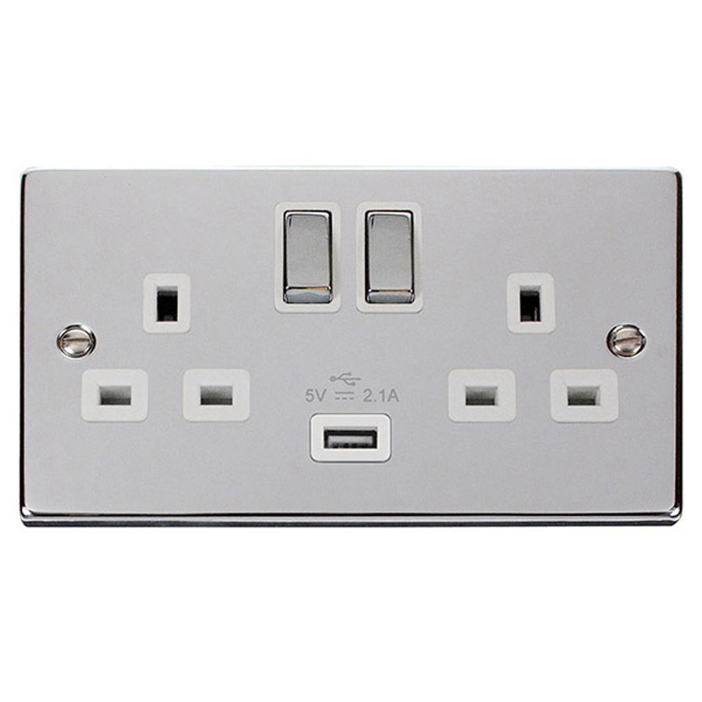 Click Polished Chrome 13A 2 Gang Double USB Socket - VPCH770WH | Buy