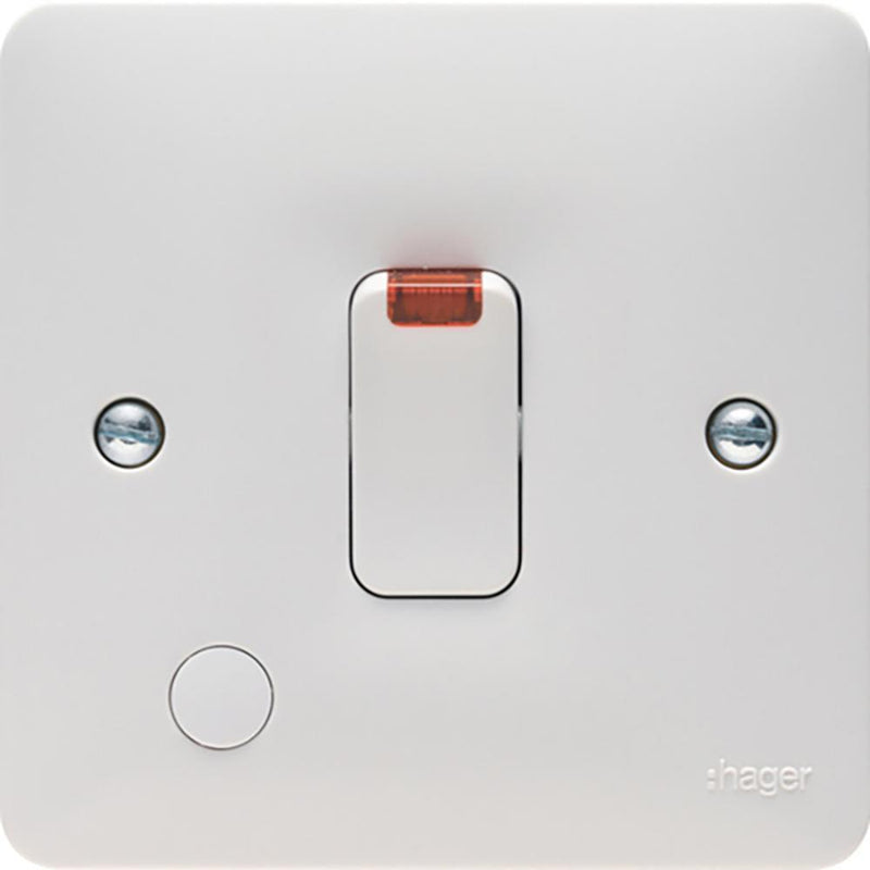 Hager 20A Double Pole Switch With LED Indicator & Flex Outlet